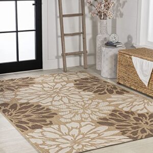 JONATHAN Y SMB110I-3 Zinnia Modern Floral Textured Weave Indoor Outdoor Area-Rug, Bohemian Coastal Mediterranean Easy-Cleaning,Bedroom,Kitchen,Backyard,Patio,Non Shedding, 3 X 5, Brown/Cream