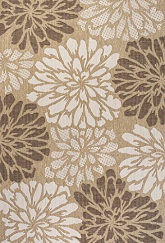 JONATHAN Y SMB110I-3 Zinnia Modern Floral Textured Weave Indoor Outdoor Area-Rug, Bohemian Coastal Mediterranean Easy-Cleaning,Bedroom,Kitchen,Backyard,Patio,Non Shedding, 3 X 5, Brown/Cream