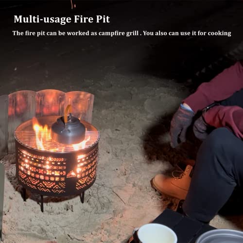 solotour Portable Camping Fire Pit with Grill,Wood Burning Outdoor Bonfire Fireplace |13.7x13.9 Inch with Carrying Bag