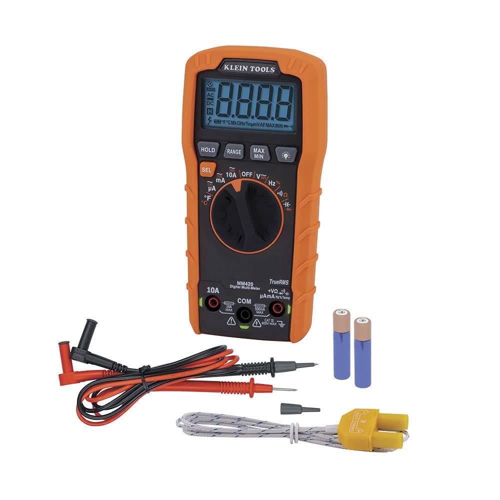 Klein Tools MM420 Digital Multimeter, Auto-Ranging TRMS Multimeter, 600V AC/DC Voltage, 10A AC/DC Current, 50 MOhms Resistance