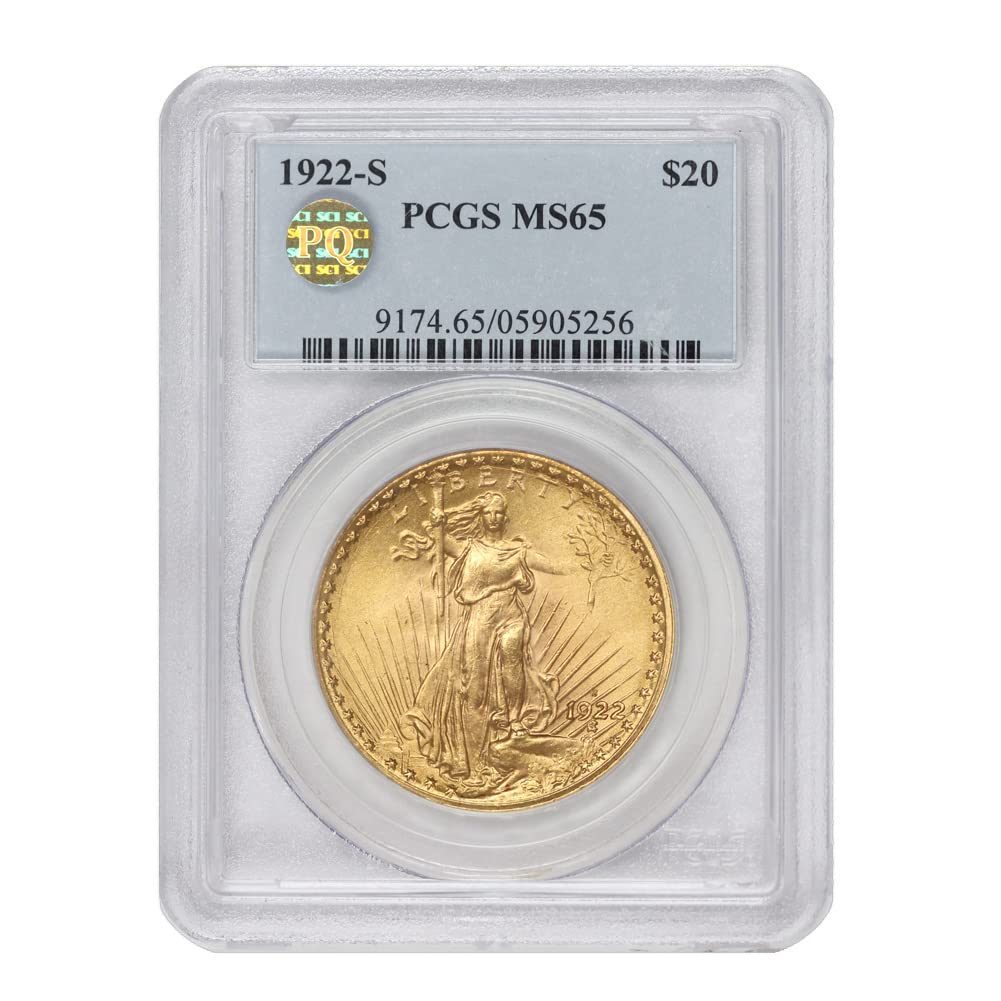 1922 S American Gold Saint Gaudens Double Eagle MS-65 PQ Approved by Mint State Gold $20 MS65 PCGS