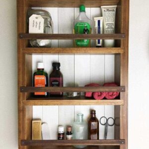 Mansfield Cabinet No. 101 - Solid Wood Spice Rack Cabinet Dark Walnut/Farmhouse Red paint