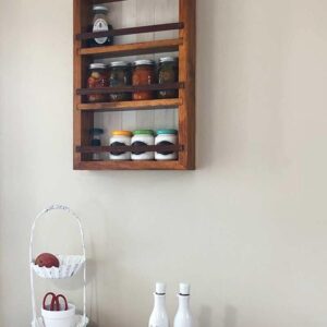 Mansfield Cabinet No. 101 - Solid Wood Spice Rack Cabinet Dark Walnut/Farmhouse Red paint