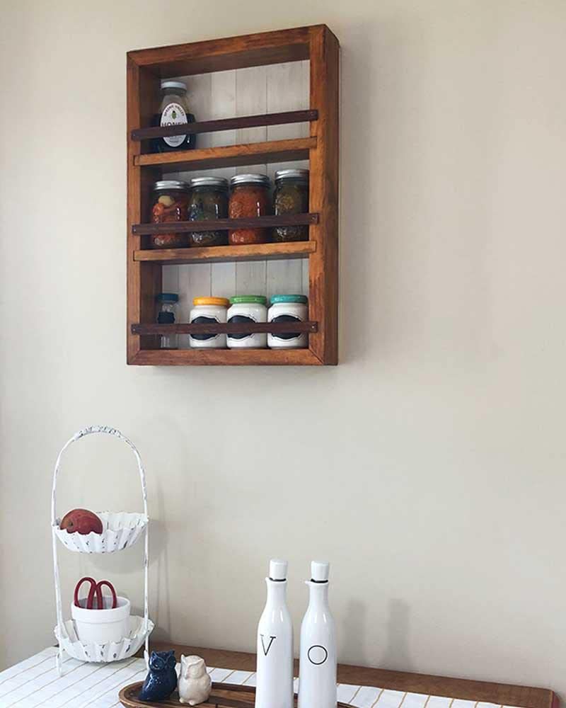 Mansfield Cabinet No. 101 - Solid Wood Spice Rack Cabinet Walnut/Farmhouse Red paint