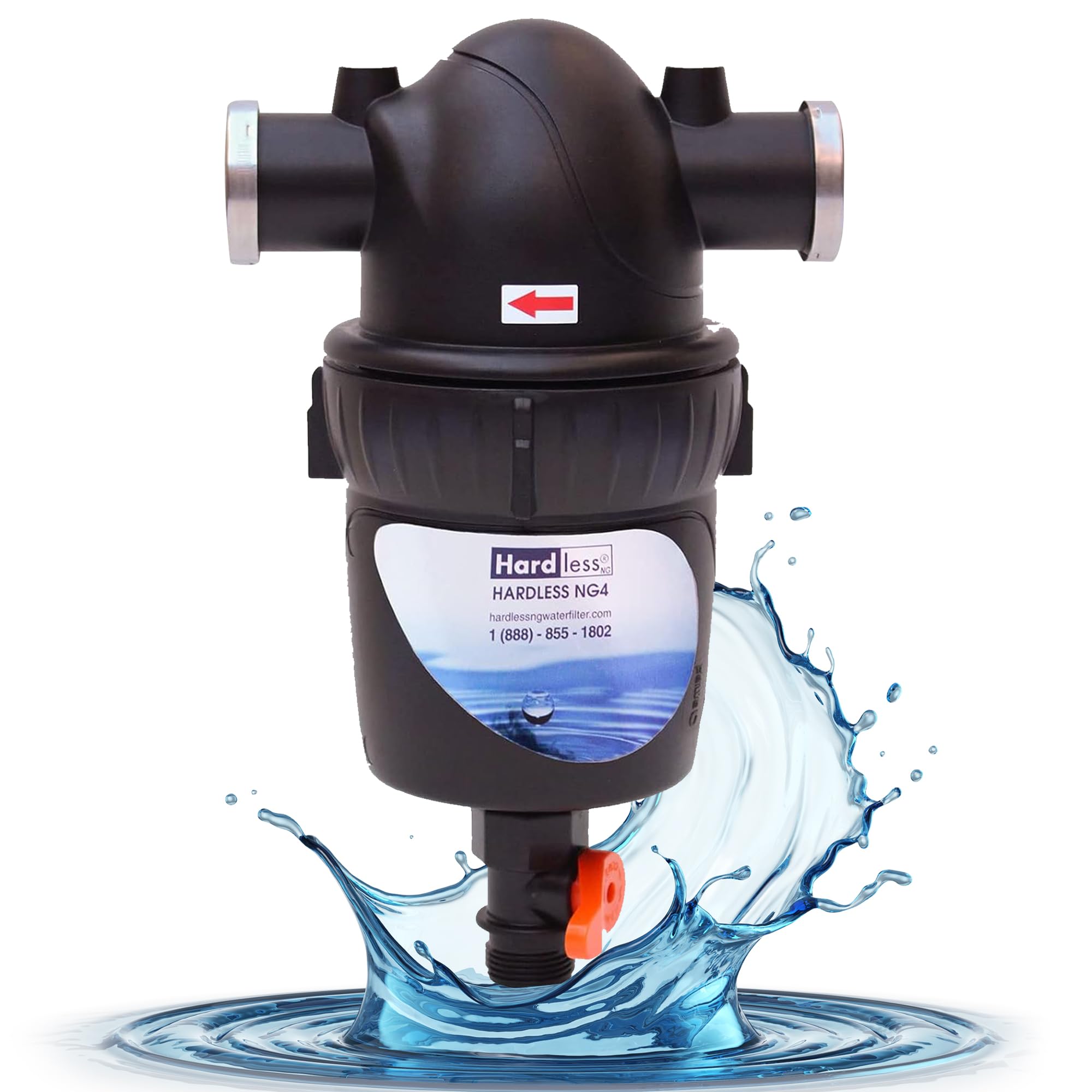 Hardless NG4 Whole House Water Filter - Salt-Free Water Softener Alternative- Reduces Limescale, Sediment & More- Compact, Easy to Install- Comes with 3/4" Inlet/Outlet- Home Water Filtration System