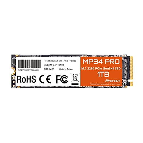 MMOMENT MP34 PRO 1TB PCIe Gen3 NVMe M.2 2280 Internal Solid State Drive, Gen3.0X4, Read Speed up to 3500MB/s, for Laptop, Desktop and Gaming