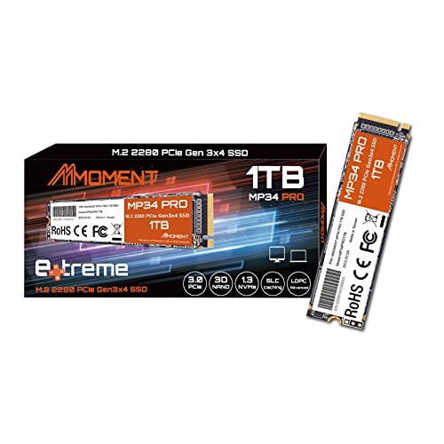 MMOMENT MP34 PRO 1TB PCIe Gen3 NVMe M.2 2280 Internal Solid State Drive, Gen3.0X4, Read Speed up to 3500MB/s, for Laptop, Desktop and Gaming