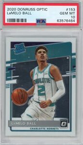 graded 2020-21 panini donruss optic lamelo ball #153 rated rookie rc basketball card psa 10 gem mint