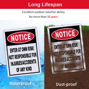 Notice Enter at Own Risk Sign 2-Pack, Not Responsible for Accidents or Injuries Sign, Caution Safety Signs, 10"x 7" - .040 Aluminum Reflective Sign UV Protected and Weatherproof