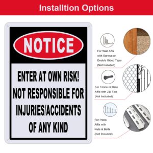 Notice Enter at Own Risk Sign 2-Pack, Not Responsible for Accidents or Injuries Sign, Caution Safety Signs, 10"x 7" - .040 Aluminum Reflective Sign UV Protected and Weatherproof