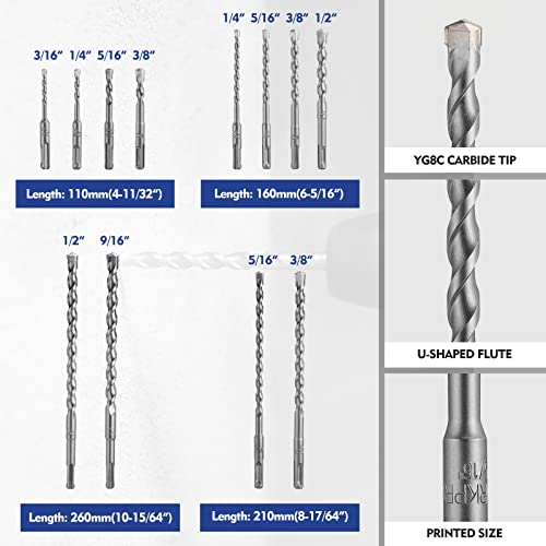 WORKPRO 17-Piece SDS-Plus Rotary Hammer Drill Bits and Chisel Set, Carbide-Tipped Masonry Drill Bits and Chisels for Concrete, Stone, Brick, with Storage Case