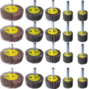 tonmp 20 pack 4 sizes (1"/1.5"/2"/3") 1/4" abrasive flap wheel sander set - 40/60/80/120 grits mounted flap wheels, aluminum oxide sanding flap wheel sander for removing rust and polishing