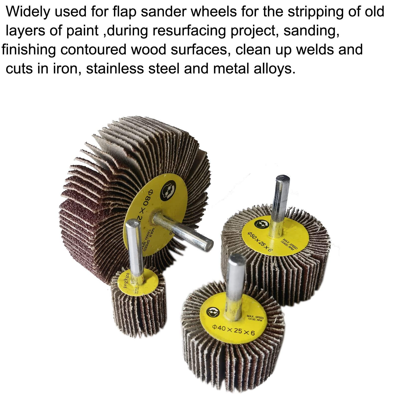 Tonmp 20 Pack 4 Sizes (1"/1.5"/2"/3") 1/4" Abrasive Flap Wheel Sander Set - 40/60/80/120 Grits Mounted Flap Wheels, Aluminum Oxide Sanding Flap Wheel Sander for Removing Rust and Polishing