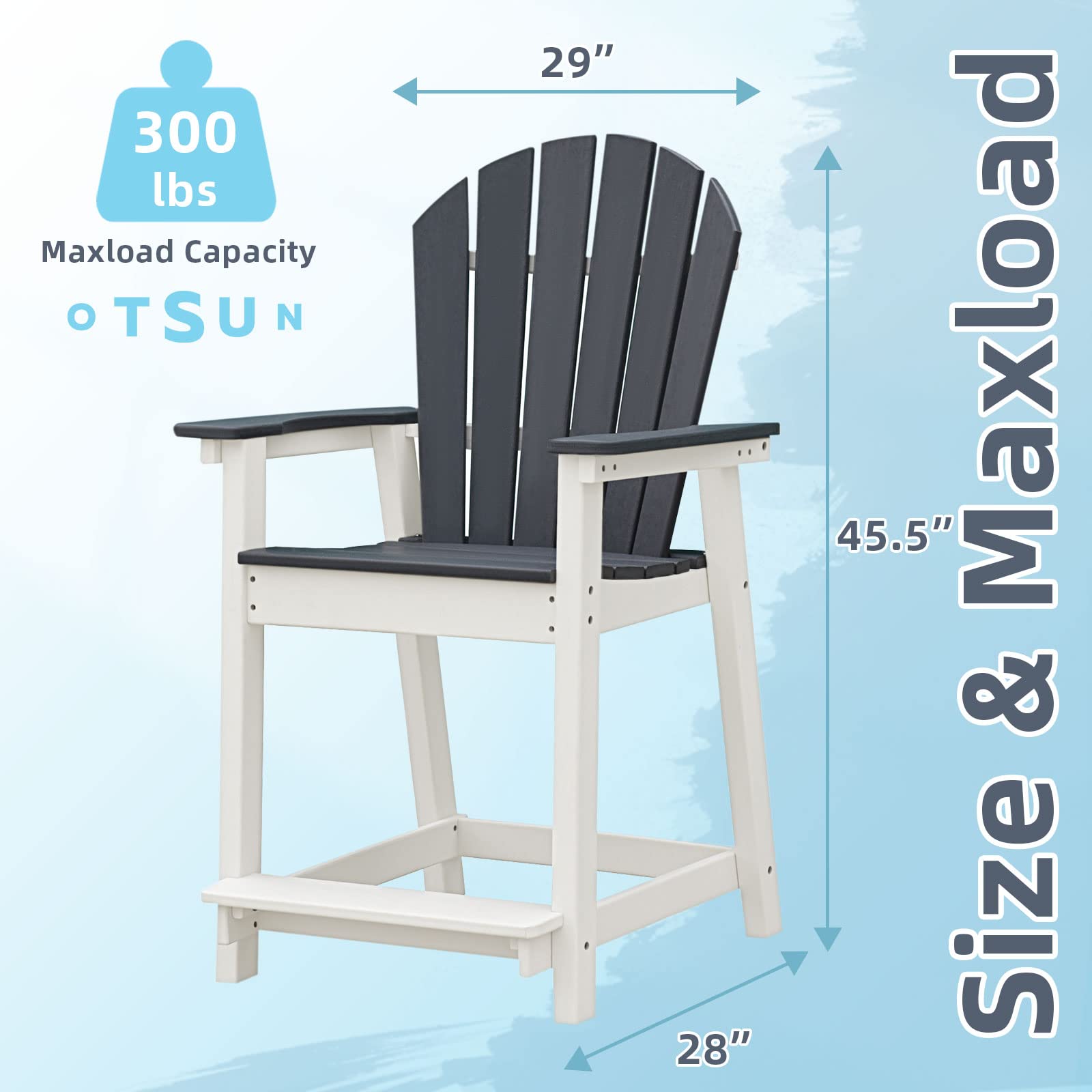 OTSUN Outdoor Bar Stool Chair, Patio Counter Stool with High Back, All-Weather Wooden Stool with Arms, Patio Chair for Backyard, Garden