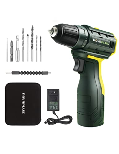 NOVAPLUS Cordless Drill Set, Brushless Power Drill Kit with Fast Charger, 3/8'' Keyless Chuck and Variable Speed, Your Home Repairing Tool