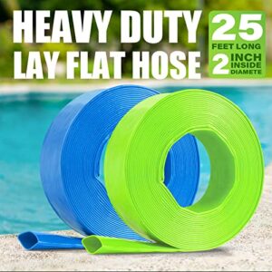 Jin&Bao 2 Inch Heavy Duty Pool Backwash Hose 25 FT with Clamp, Weather and Burst Resistant Swimming Pool Drain Hose, Pool Essentials Flexible Lay-Flat Discharge Hose for Water Disposal (Green-25ft)