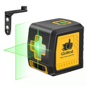 globest self-leveling laser level, 100ft/30m green cross line laser level, lazer level 2 line laser for construction and picture hanging, ip54 waterproof, 360° magnetic base and battery included