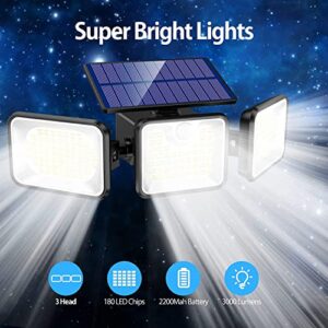 BATCELS Solar Outdoor Lights, 2 Packs 180 LED 3000LM Solar Motion Sensor Light Outdoor, IP65 Waterproof Luces Solares para Exteriores with 3 Adjutable Head Wide Angle for Outside Garage Yard Patio