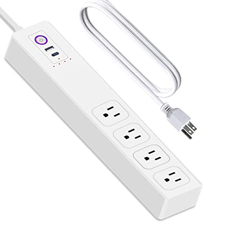 Surge Protector Power Strip, USB Power Strip, 4 Wide AC Outlets 4 USB, Overload Protection, PD65WUSB-C Power Strip with 5ft Extension Cord, 1700J, Home Office Desktop Charging Station ETL Certified