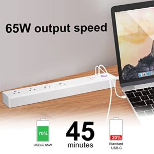 Surge Protector Power Strip, USB Power Strip, 4 Wide AC Outlets 4 USB, Overload Protection, PD65WUSB-C Power Strip with 5ft Extension Cord, 1700J, Home Office Desktop Charging Station ETL Certified