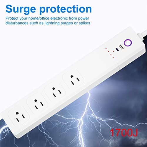 Surge Protector Power Strip, USB Power Strip, 4 Wide AC Outlets 4 USB, Overload Protection, PD65WUSB-C Power Strip with 5ft Extension Cord, 1700J, Home Office Desktop Charging Station ETL Certified