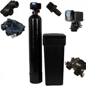 fleck whole house 64k water softener system upgraded 10% resin 5600sxt metered on-demand with 1" bypass and brine tank, 64,000 grain 10% crosslink resin - complete system