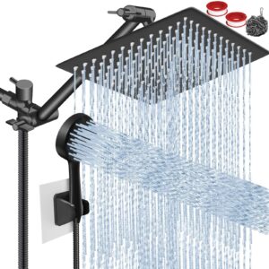 10" rainfall shower head/handheld combo, powerful jet modes, 11" arm, 3 spray settings, anti-leak with holder/hose, height/angle adjustable