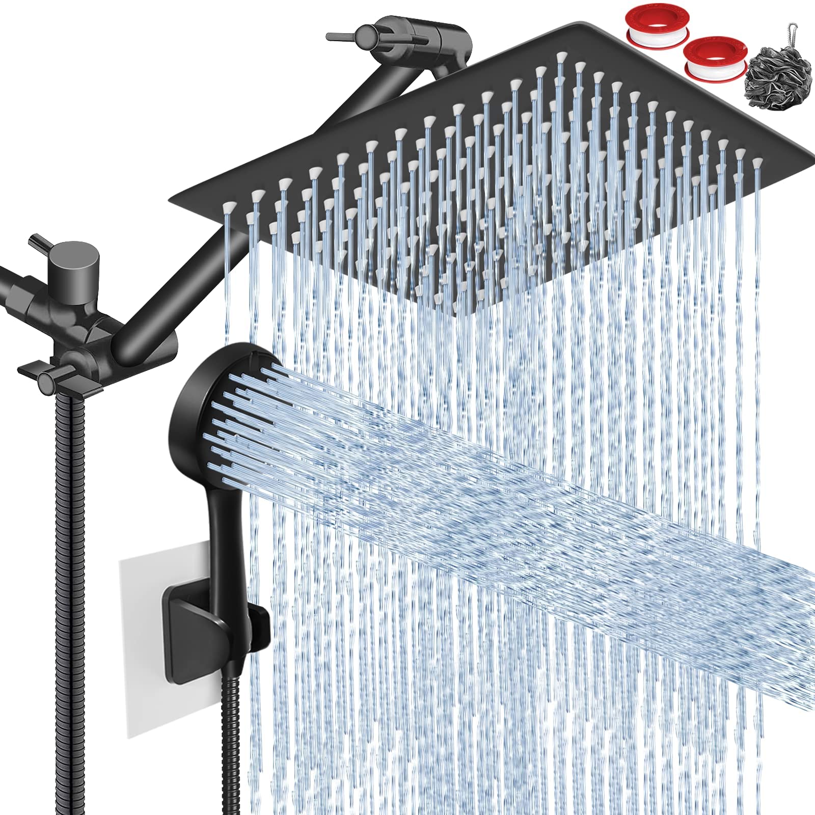 10" Rainfall Shower Head/Handheld Combo, Powerful Jet Modes, 11" Arm, 3 Spray Settings, Anti-leak with Holder/Hose, Height/Angle Adjustable