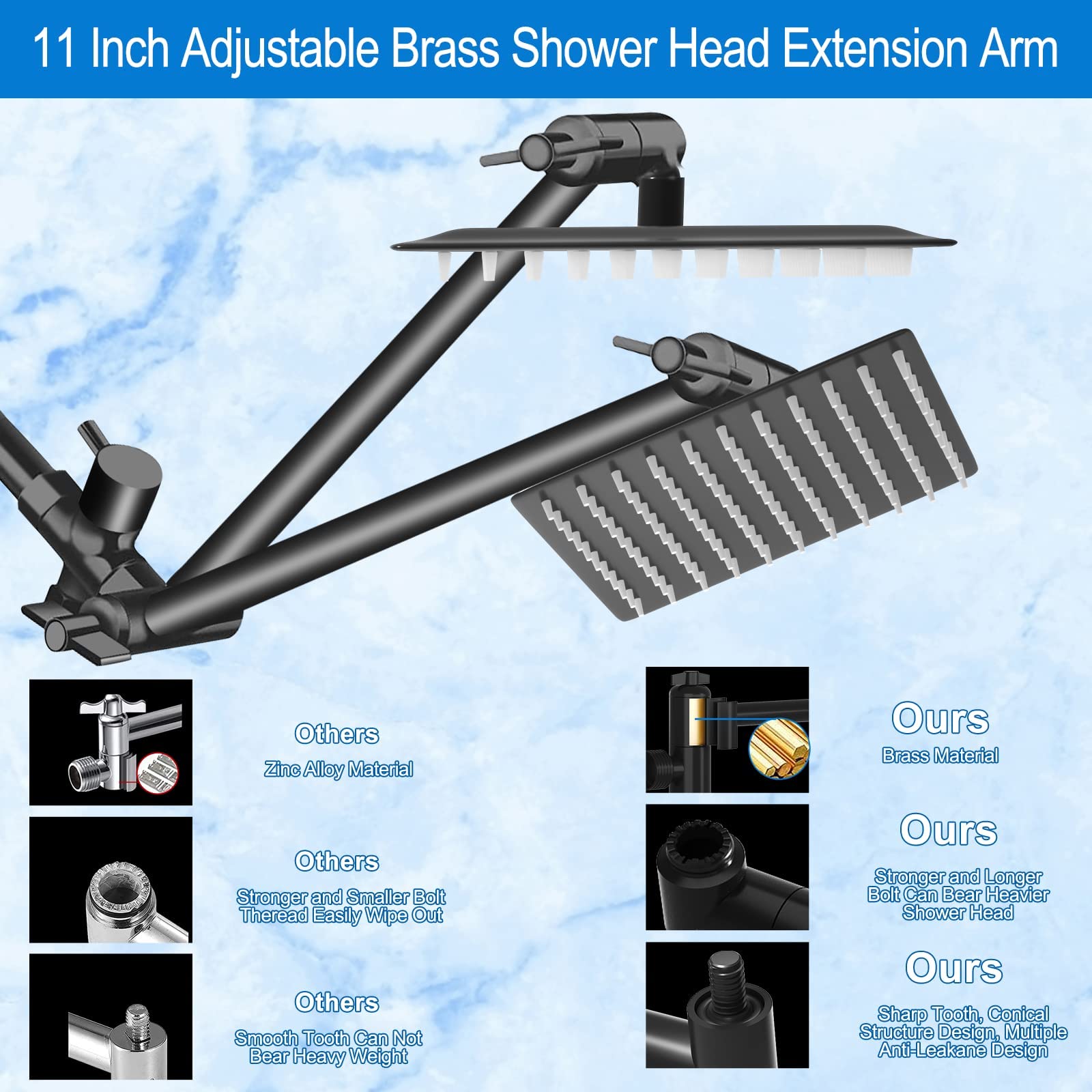 10" Rainfall Shower Head/Handheld Combo, Powerful Jet Modes, 11" Arm, 3 Spray Settings, Anti-leak with Holder/Hose, Height/Angle Adjustable