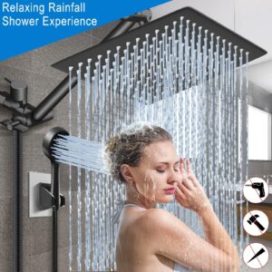 10" Rainfall Shower Head/Handheld Combo, Powerful Jet Modes, 11" Arm, 3 Spray Settings, Anti-leak with Holder/Hose, Height/Angle Adjustable