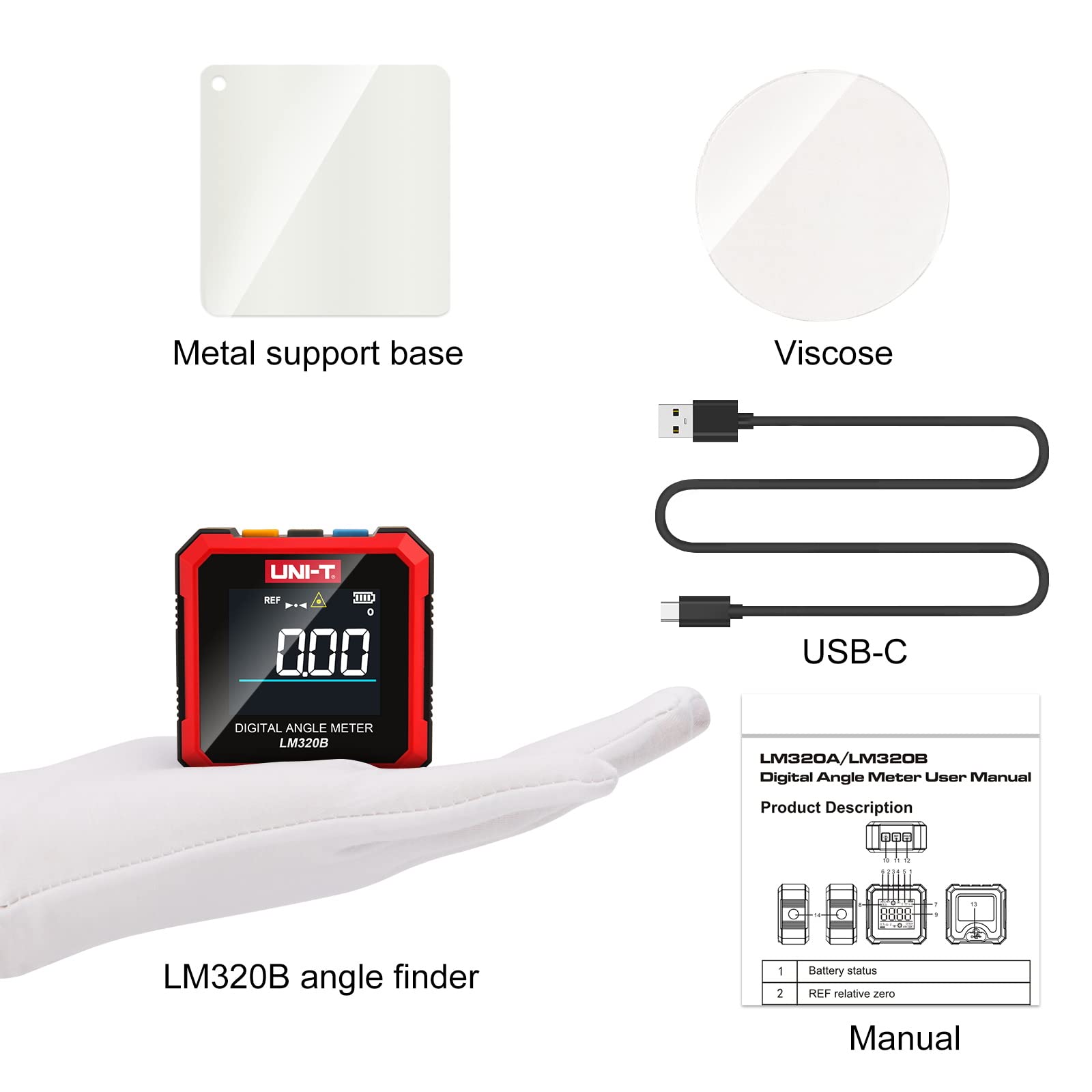 UNI-T Digital Angle Finder Magnetic Angle Cube Gauge LM320B, Rechargeable Digital Inclinometer Laser Level box, Woodworking Measurement Tool with LCD and Backlight