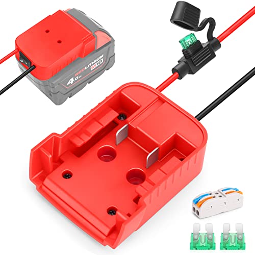 Ecarke 1 Pcs Upgrade for Power Wheels Adapter for Milwaukee M18 Battery 18v DIY Battery Dock Power Connector for RC Toy Car Truck 12 Gauge Robotic（with Wire Terminals & 30A Fuse & Switch）