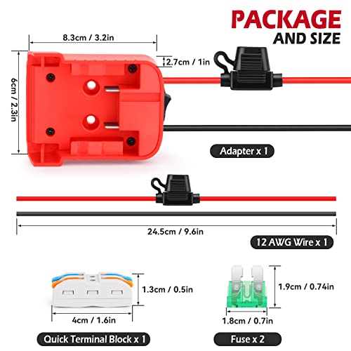 Ecarke 1 Pcs Upgrade for Power Wheels Adapter for Milwaukee M18 Battery 18v DIY Battery Dock Power Connector for RC Toy Car Truck 12 Gauge Robotic（with Wire Terminals & 30A Fuse & Switch）