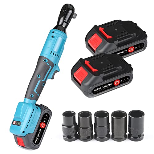 KOLSOL 1/2" Cordless Electric Ratchet Wrench Set, 44 Ft-lbs 600 RPM 21V Cordless Ratchet Kit with Variable Speed Trigger, Powered Ratchet Wrench with 2 6000mAh Lithium-Ion Battery