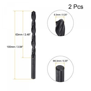 uxcell 6542 High Speed Steel Straight Shank Twist Jobber Drill Bit, Fully Ground Black Oxide Drill Bits 6.3mm Drill Diameter 100mm Total Length 2 Pcs