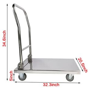 lesolar Push Cart Dolly 800lbs Folding Platform Truck Cart 32"x20" Heavy Duty Moving Platform Hand Truck Stainless Steel Foldable Moving Flatbed Dolly Cart with 360 Degree Swivel Wheels