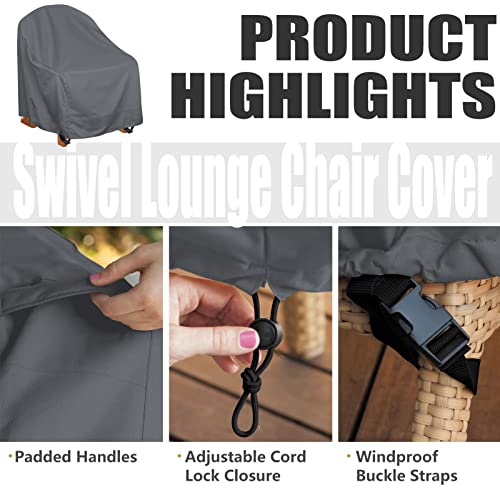 ZILOMI Outdoor Swivel Lounge Chair Cover 2 Pack, Fits Most Lawn Patio Chairs / Swivel Dining Chair (32'' Lx35'' Wx36'' H) ,480D Oxford Cloth Water-Resistant,Gray