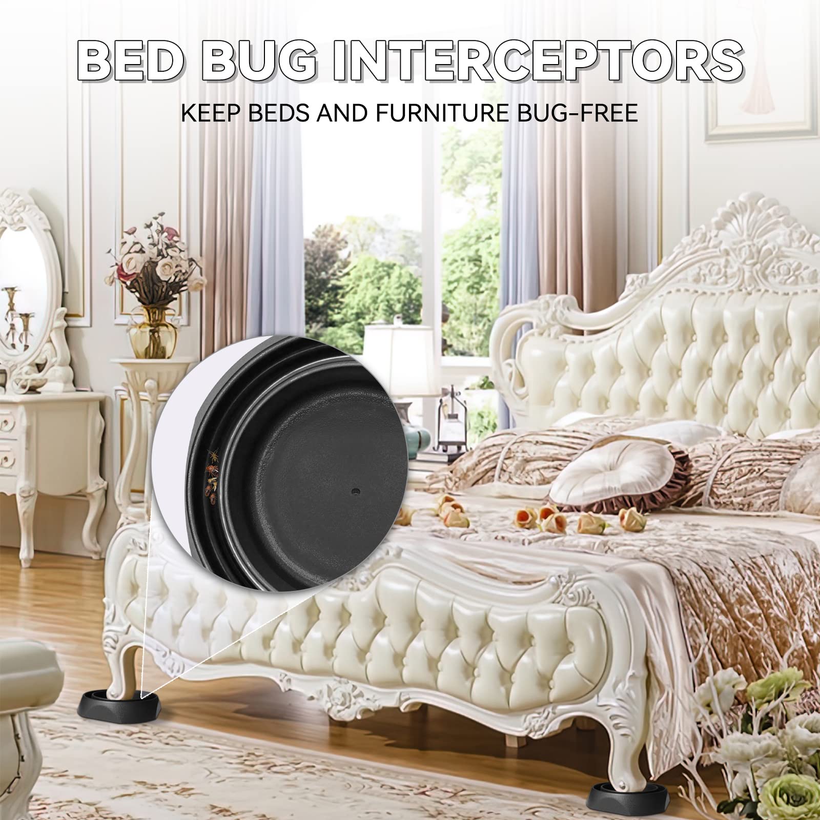 Bed Bug Interceptors with Anti Skid Pads | Bed Bug Trap | Bed Bug Traps and Detectors | Bed Bug Traps for Bed (Black - 12 Pcs)