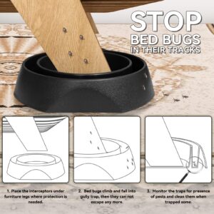 Bed Bug Interceptors with Anti Skid Pads | Bed Bug Trap | Bed Bug Traps and Detectors | Bed Bug Traps for Bed (Black - 12 Pcs)