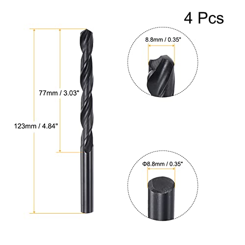 uxcell 6542 High Speed Steel Straight Shank Twist Jobber Drill Bit, Fully Ground Black Oxide Drill Bits 8.8mm Drill Diameter 123mm Total Length 4 Pcs