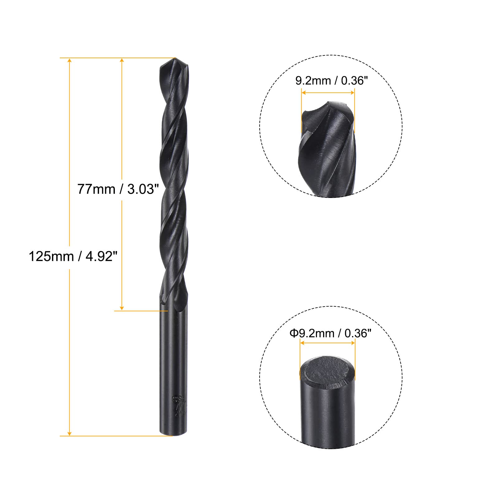 uxcell 6542 High Speed Steel Straight Shank Twist Jobber Drill Bit, Fully Ground Black Oxide Drill Bits 9.2mm Drill Diameter 125mm Total Length 1 Pcs