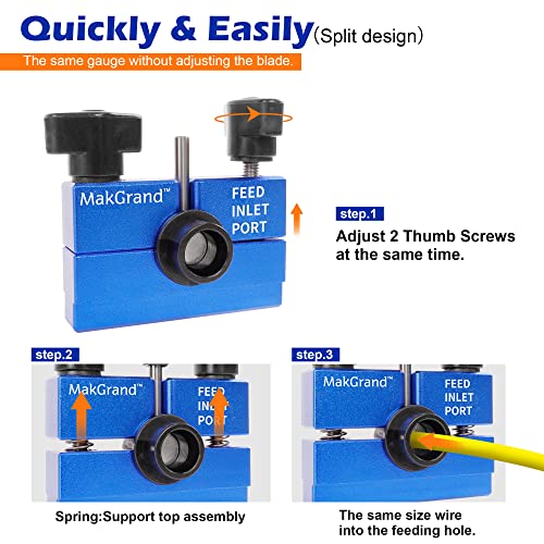 MakGrand Split Wire Stripper Machine, 6 Feed Wire Limiter Size From 6 AWG to 18 AWG, 2 Three-edged Carbide Blades