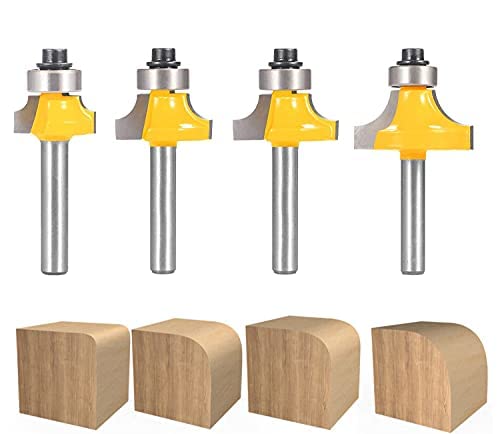 Roundover Router bit Set by TOOLDO ，1/4 inch Shank,4pcs Router bit Set，Bearing Guide for Rounding Edge bit (for R 1/8", 1/4", 3/16", 5/16")