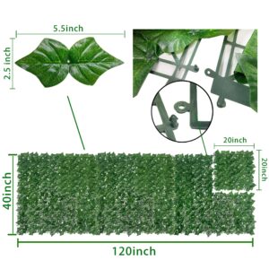 Bybeton Artificial Ivy Privacy Fence - 40" x 120" UV-Resistant Green Fake Vines Leaf Grass Wall - Patio, Balcony, Garden, Backyard Decor