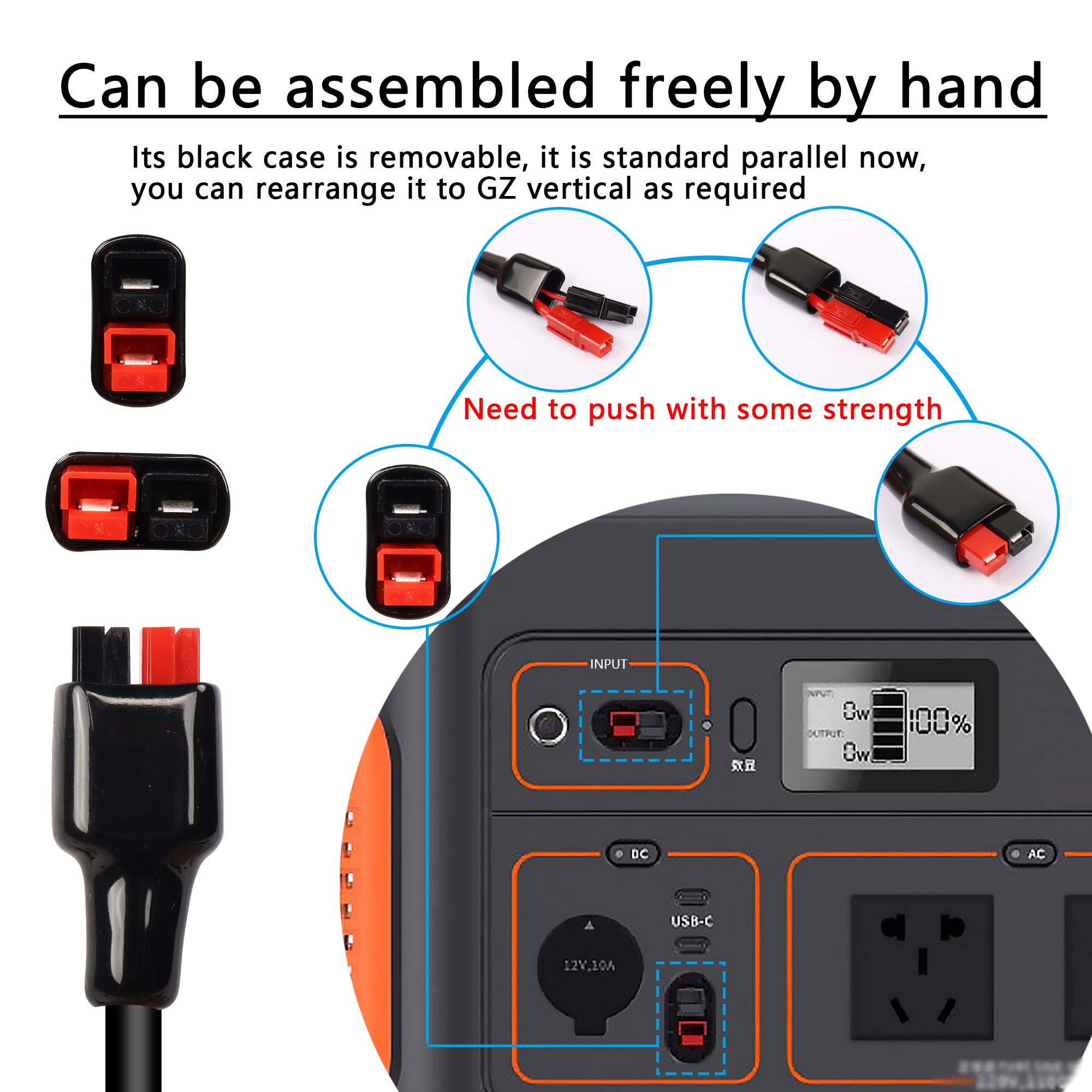 GINTOOYUN 2 Pack DC 8mm Cable with Solar Panel Connector 45A Solar Connector to 8mm DC7909 Female Connector Extension Cable 16AWG 30cm 1Ft