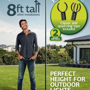 BACKYARD THERAPY Outdoor String Light Poles - 9ft Pole for Hanging Lights Outside - Galvanized & Powder Coated - Secure Ground Grip Stand - Garden, Deck, or Patio Area Lighting (2-Pack)