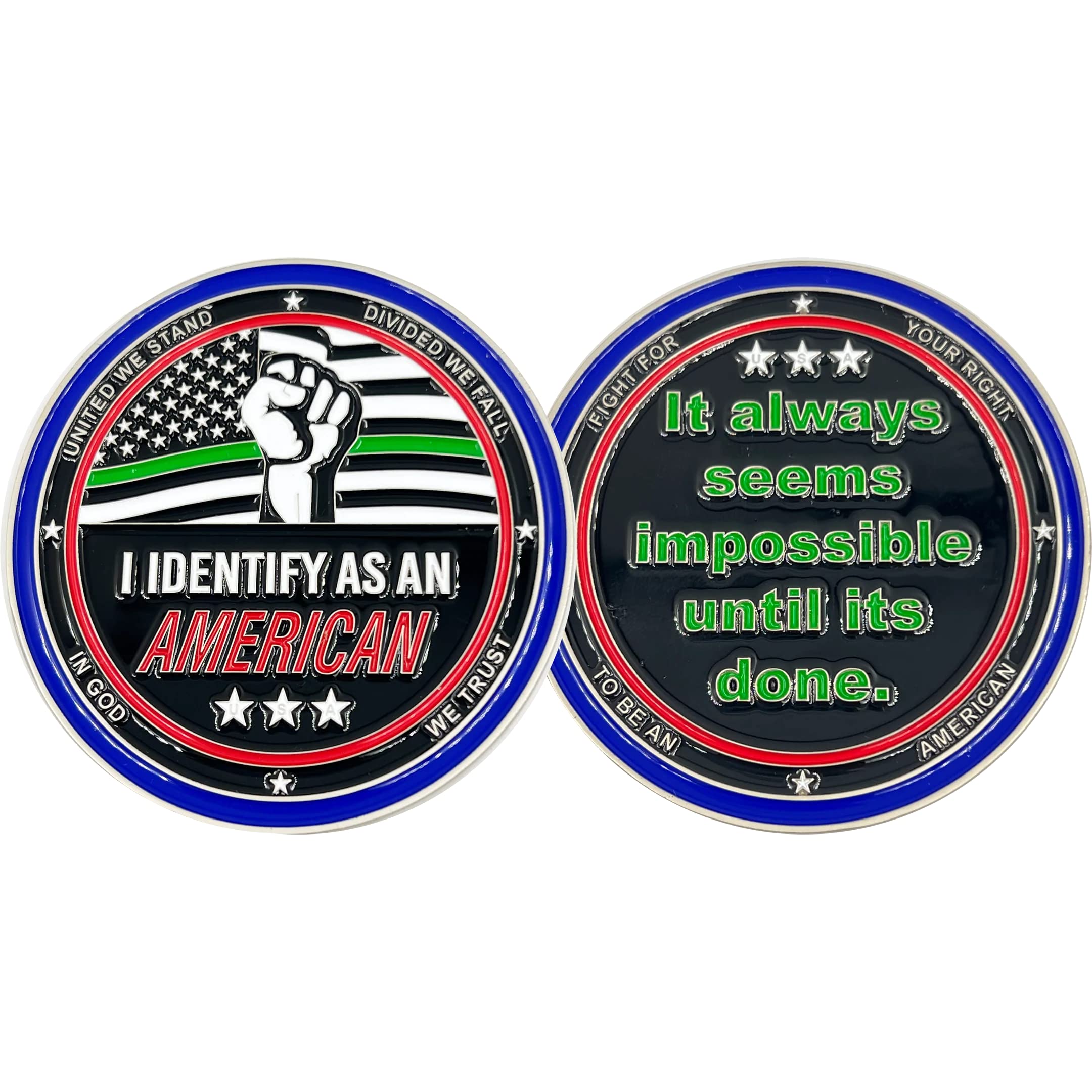 EL12-010 My Pronoun is American Thin Green Line Challenge Coin Border Patrol Deputy Sheriff Military