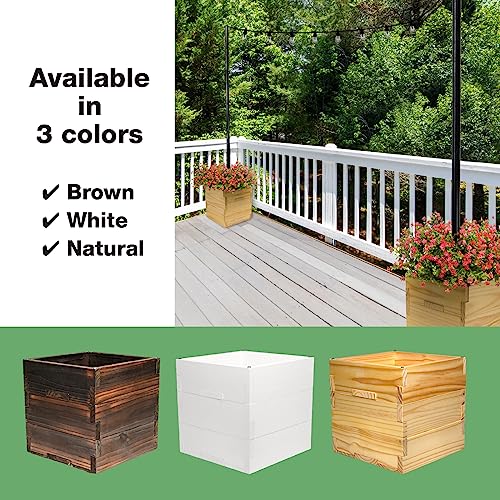 Large Decorative Wooden Planter with Universal Pole Support for String Light Poles, Umbrellas, Bird Feeders. Solid Wood Outdoor Garden Patio Box for Plants or Flowers, 14"x14"x14", Natural