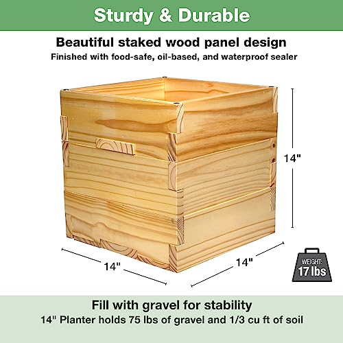 Large Decorative Wooden Planter with Universal Pole Support for String Light Poles, Umbrellas, Bird Feeders. Solid Wood Outdoor Garden Patio Box for Plants or Flowers, 14"x14"x14", Natural