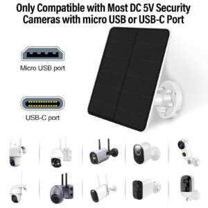 Solar Panel for Security Camera,5W USB Solar Panel for DC 5V Security Camera with Micro USB or USB-C Port,IP65 Waterproof Solar Charger for Camera with 360°Adjustable Mounting(1 Pack)